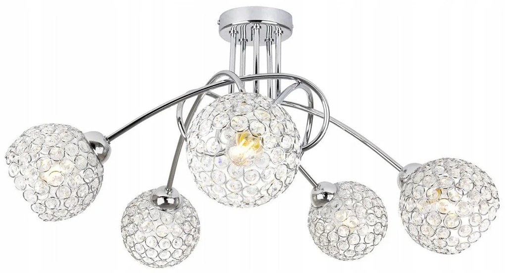 Stropní svítidlo Crystal, 5x stříbrné křišťálové stínítko, ch