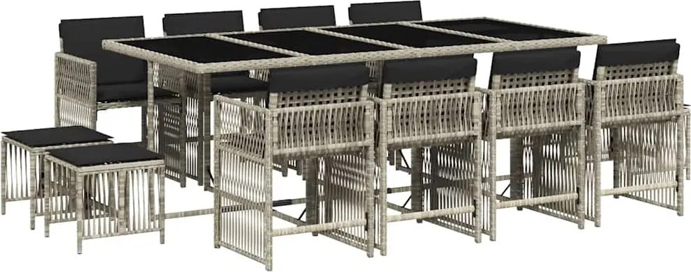 13dílný zahradní jídelní set s poduškami světle šedý polyratan 3211703