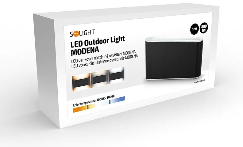 Solight LED venkovní nástěnné osvětlení Modena, 12W, 800lm, 3CCT, černá