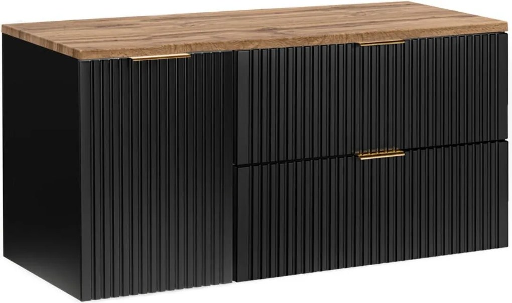 Skříňka pod umyvadlo 120 cm s košem na prádlo a zásuvkami Adel Black (SET-ADB B WOTAN 120CM LB)