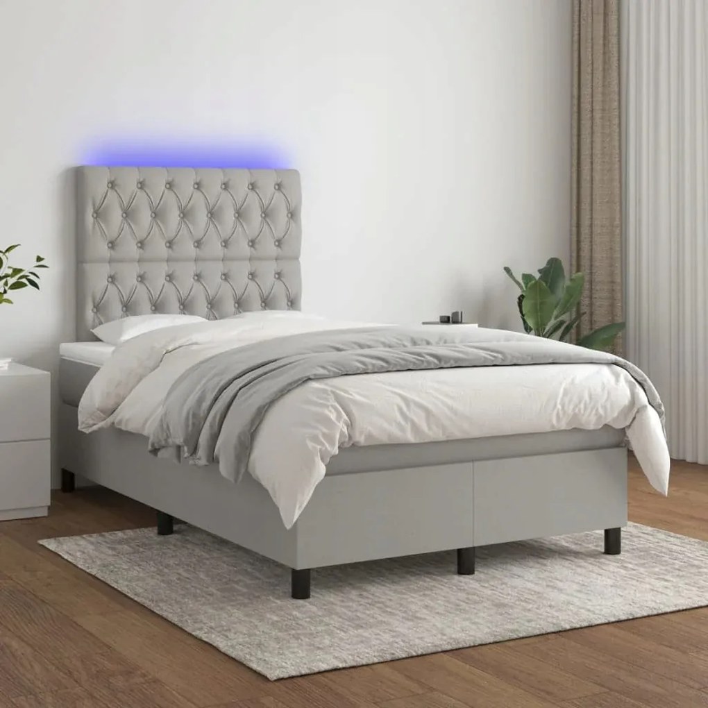 Box Spring Postel S Matrací A Led Textil Světle Šedá Prošívaný design 120