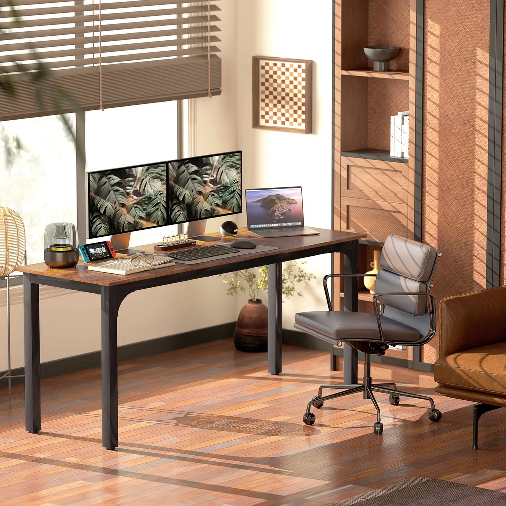 HOMCOM Stůl, počítačový stůl, rustikální design, spousta místa, dřevotříska, hnědá