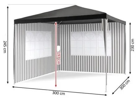 Garthen Zahradní párty stan - antracit, 3 x 3 m + 2 bočnice