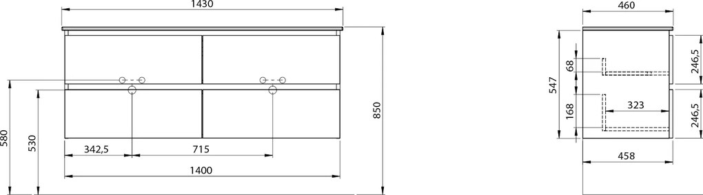 Sapho Sapho, EZARA dvouumyvadlová skříňka 140x55x46cm, dub cuneo, EZ141-2525