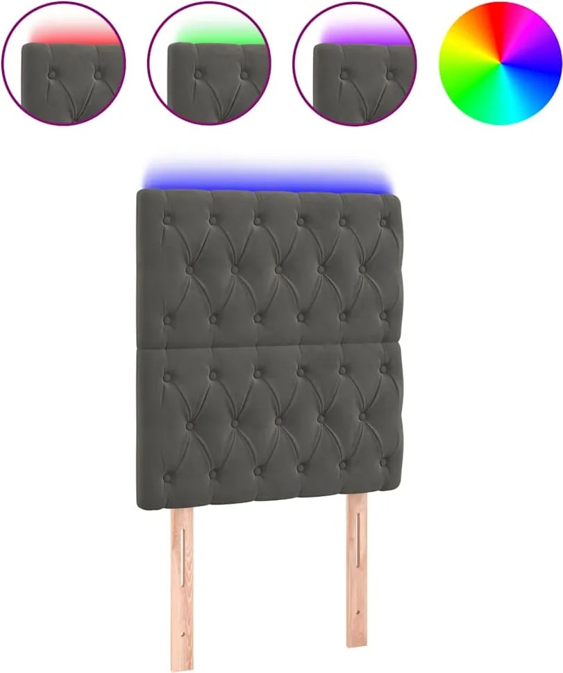 Čelo postele s LED tmavě šedé 80x7x118/128 cm samet 3122791