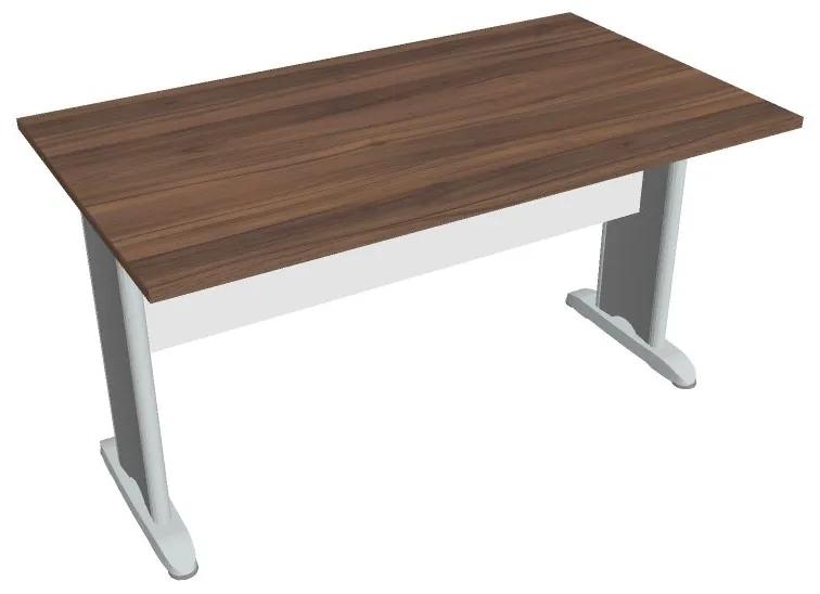 Stůl jednací rovný 140 cm - Hobis Cross CJ 1400 Dekor stolové desky: ořech, Dekor lamino podnože: bílá, Barva nohou: Stříbrná
