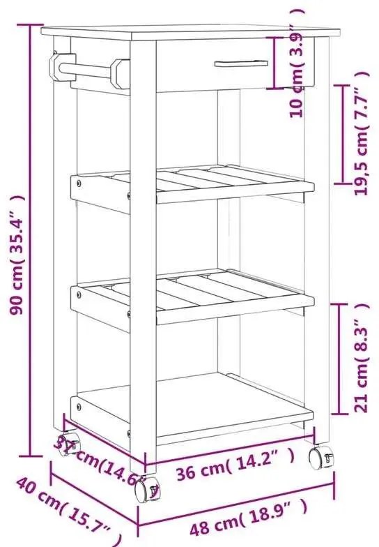 Servírovací stolek, kolečka, borovicový masiv, přírodní, NoBi DOROTEA
