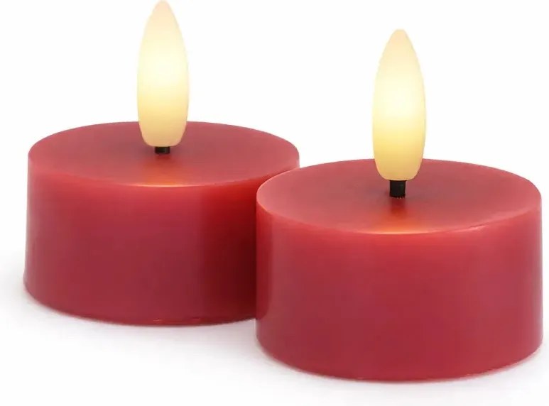 Sada LED čajové svíčky na baterie Sille Tealight, Ø 4,5 × 2,2 cm, švestkové, z pravého vosku, balení 2 ks