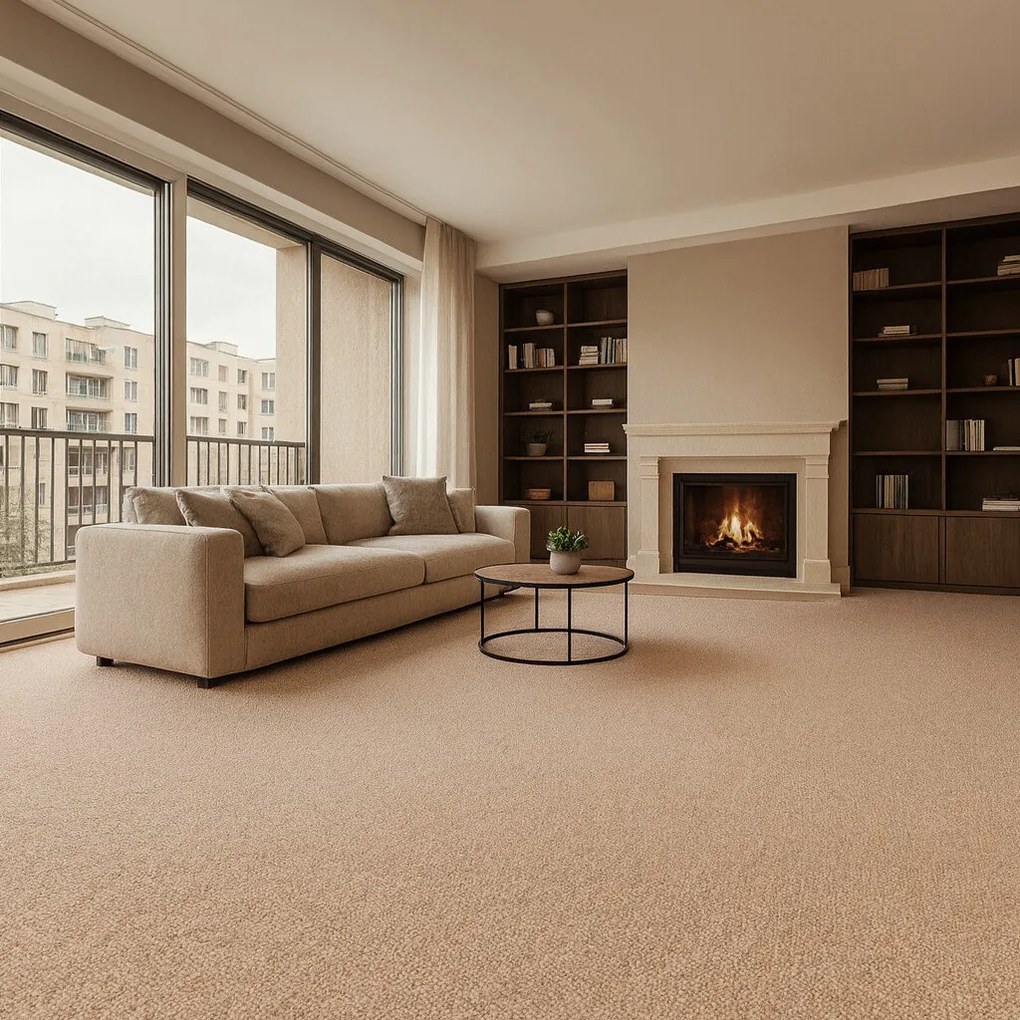 Spoltex, Metrážový koberec Balance 67 béžový, na míru, šíře 4m, béžová, filc, chodba / předsíň
