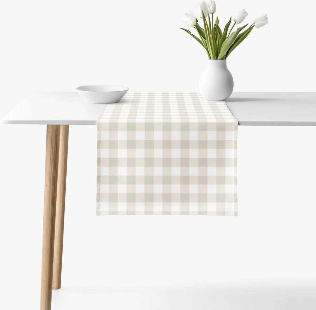 Goldea běhoun na stůl 100% bavlněné plátno - latte kostičky 35x160 cm