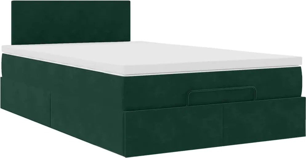 Osmanská postel s matrací & LED tmavě zelená 120x190cm samet 3312539