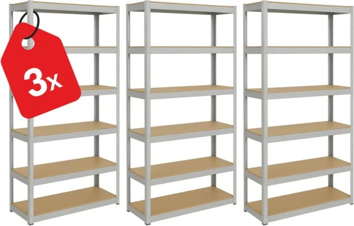 Akce 3x Regál 220x120x50 cm zinkovaný 6-policový, nosnost 1050 kg
