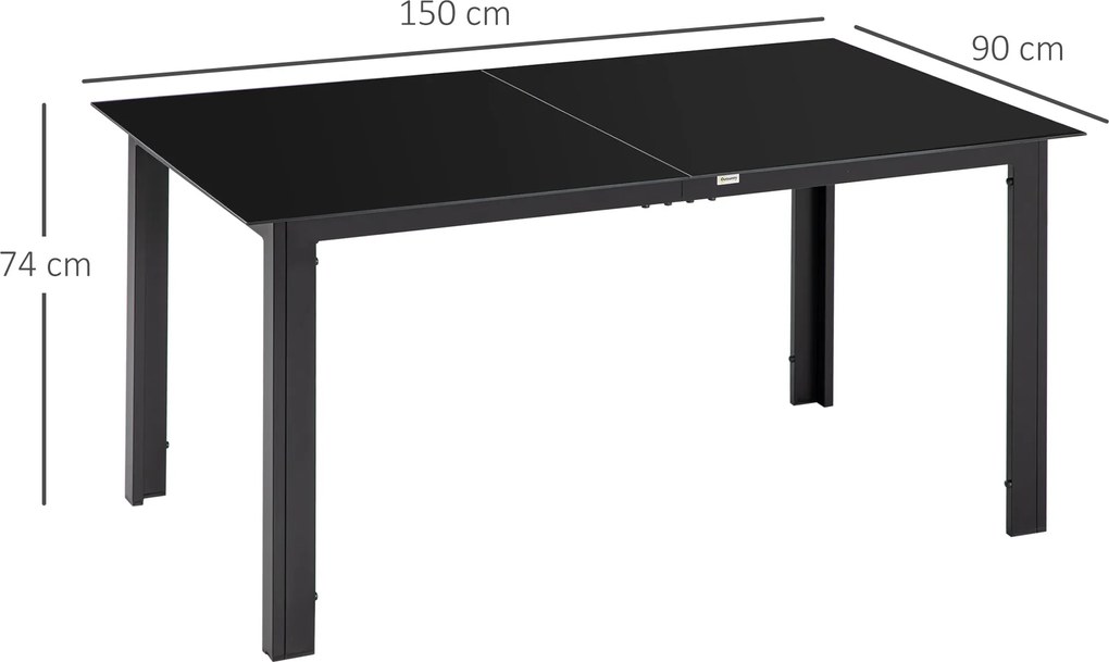 Zahradní stůl Outsunny pro 6 osob, jídelní stůl se skleněnou deskou, 150 x 90 x 74 cm, černý stůl na zahradu a balkon | Aosom.de