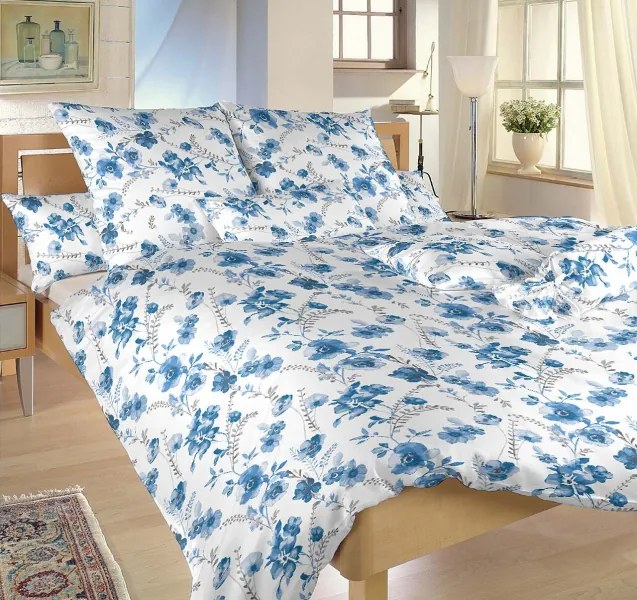 Dadka Povlak na polštář flanel Kvítí modré na bílém  70x90 cm
