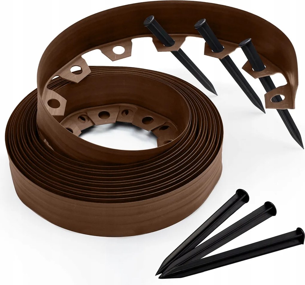 Zahradní lem trávníku z plast 20 m x 6 cm hnědý kotvy