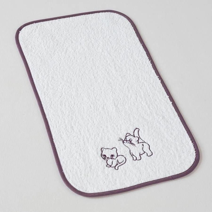 Veba dětský ručník lota kočičky - bílá s tmavě fialovým lemem 30x50