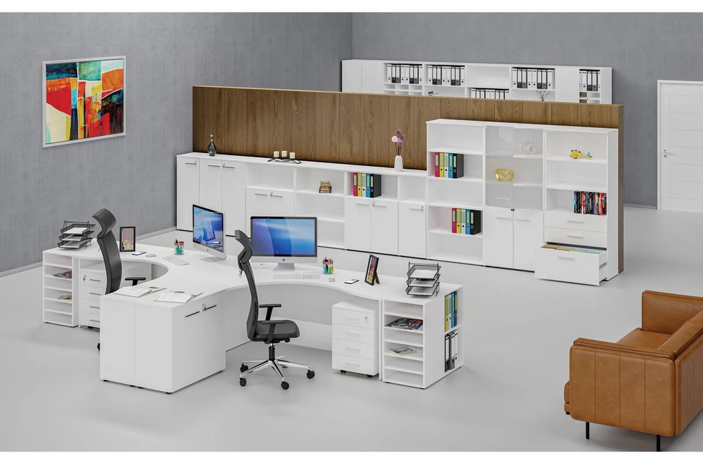 Kancelářský rohový pracovní stůl PRIMO WHITE, 1800 x 1200 mm, pravý, bílá/bříza