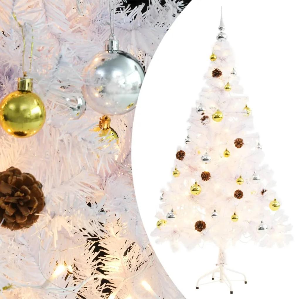 321502 vidaXL Umělý vánoční stromek s baňkami a LED osvětlením bílý 150 cm