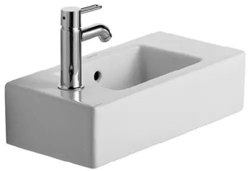 Duravit Vero - Umývátko 500x250 mm, s přepadem, s otvorem pro baterii vlevo, s WonderGliss, bílá 07035000091