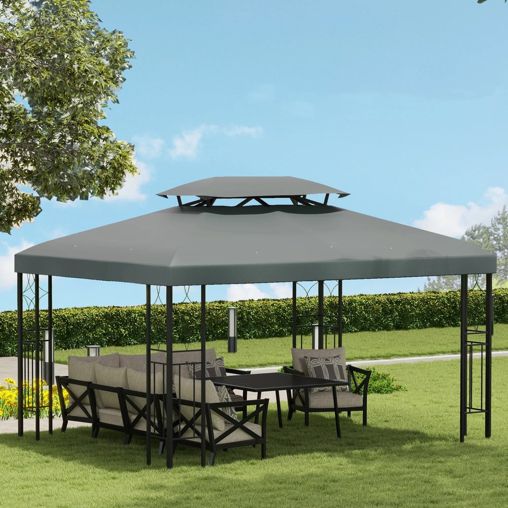 Outsunny náhradní střecha pavilonu pro kovový pavilon zahradní pavilon party stan zahradní stan polyester 3x4m tmavě šedý | Aosom