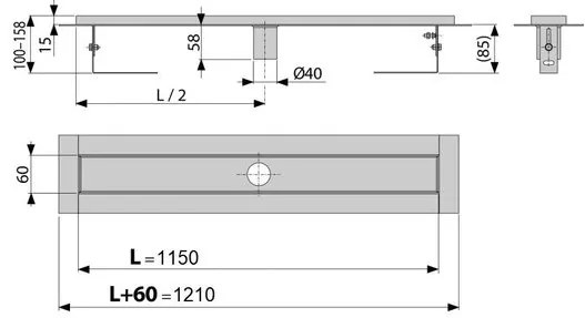 Alcadrain Žlab odtokový 115 cm s okrajem pro perforovaný rošt, bez zápachové uzávěry APZ2001-1150