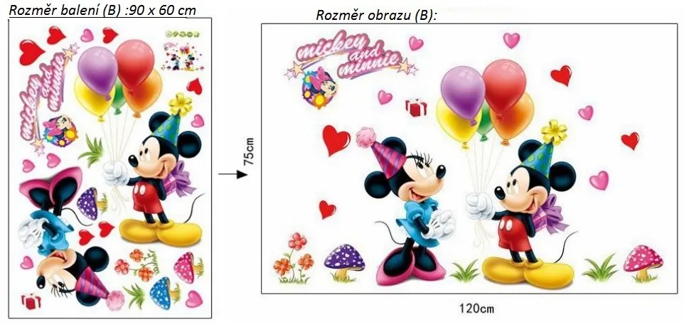 Živá Zeď Samolepka na zeď Mickey Mouse a Minnie Velikost: 75 x 120 cm