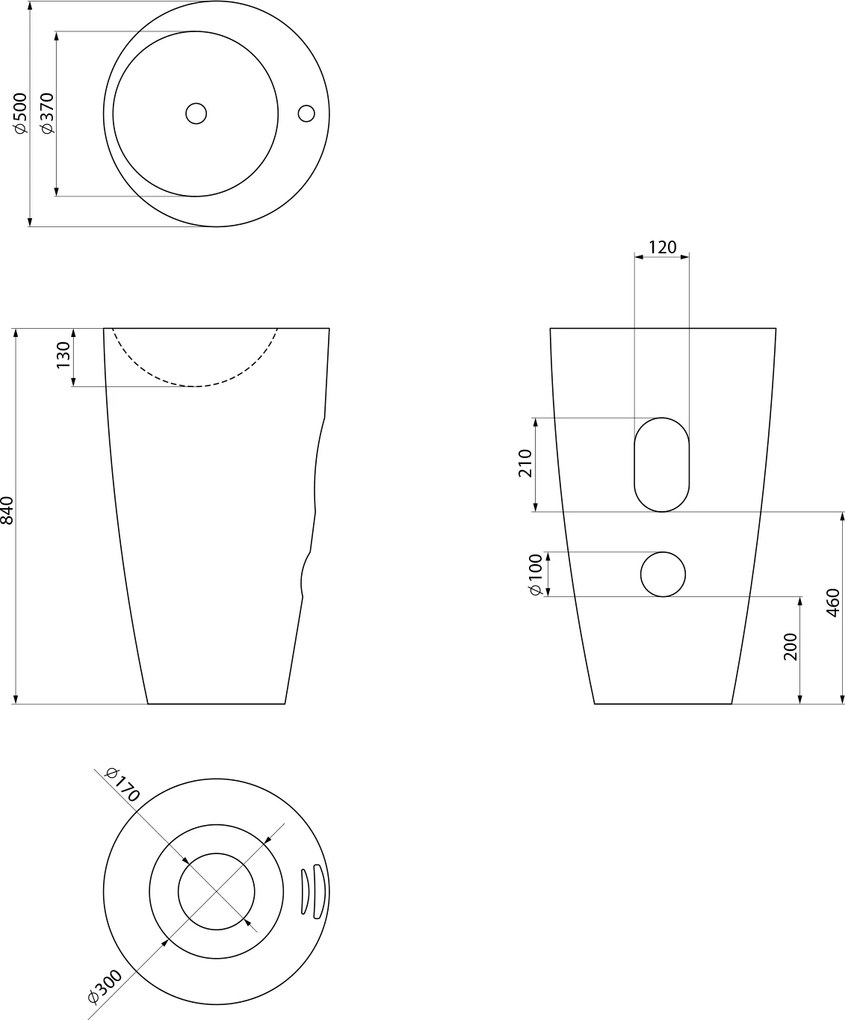 Aqualine keramické umyvadlo 50 x 84 cm s otvorem pro baterii s přepadem volně stojící bílá VS701