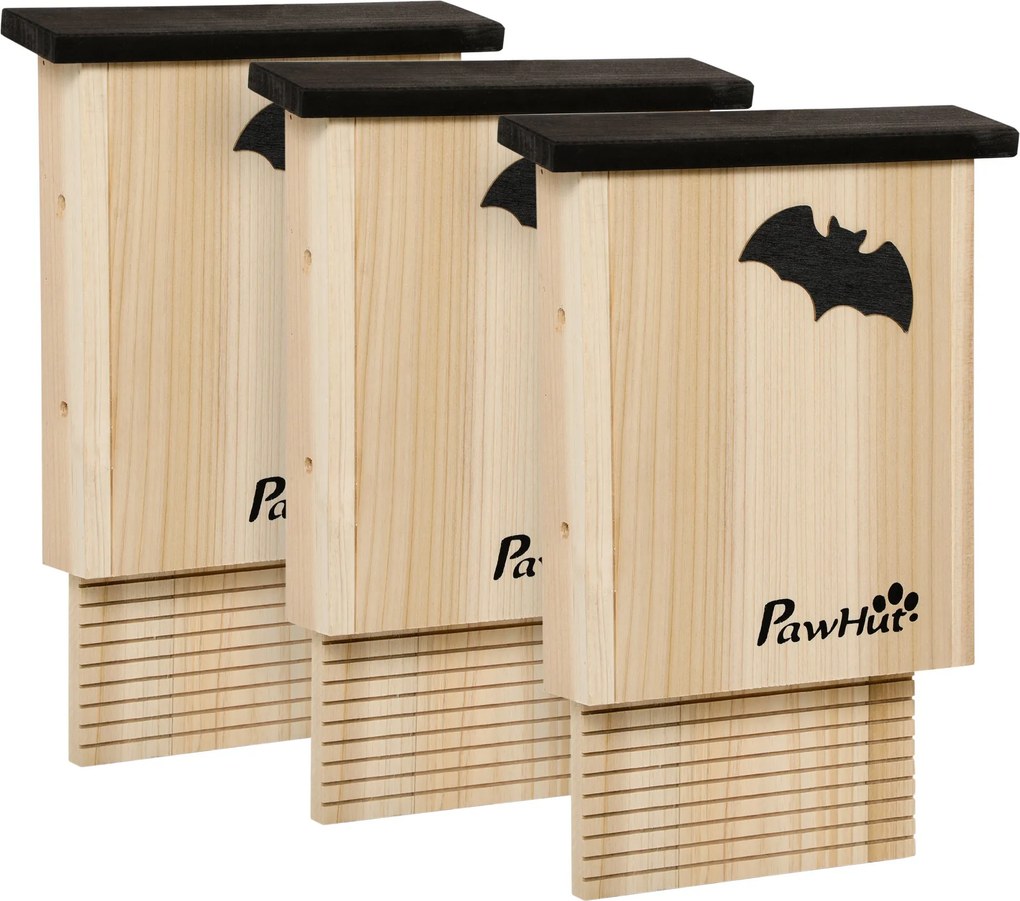 Sada batboxů PawHut - 3 kusy, domky pro netopýry, hnízdící boxy pro netopýry, závěsné boxy, přírodní smrkové dřevo, 25cm x 6cm x 37.5cm | Aosom