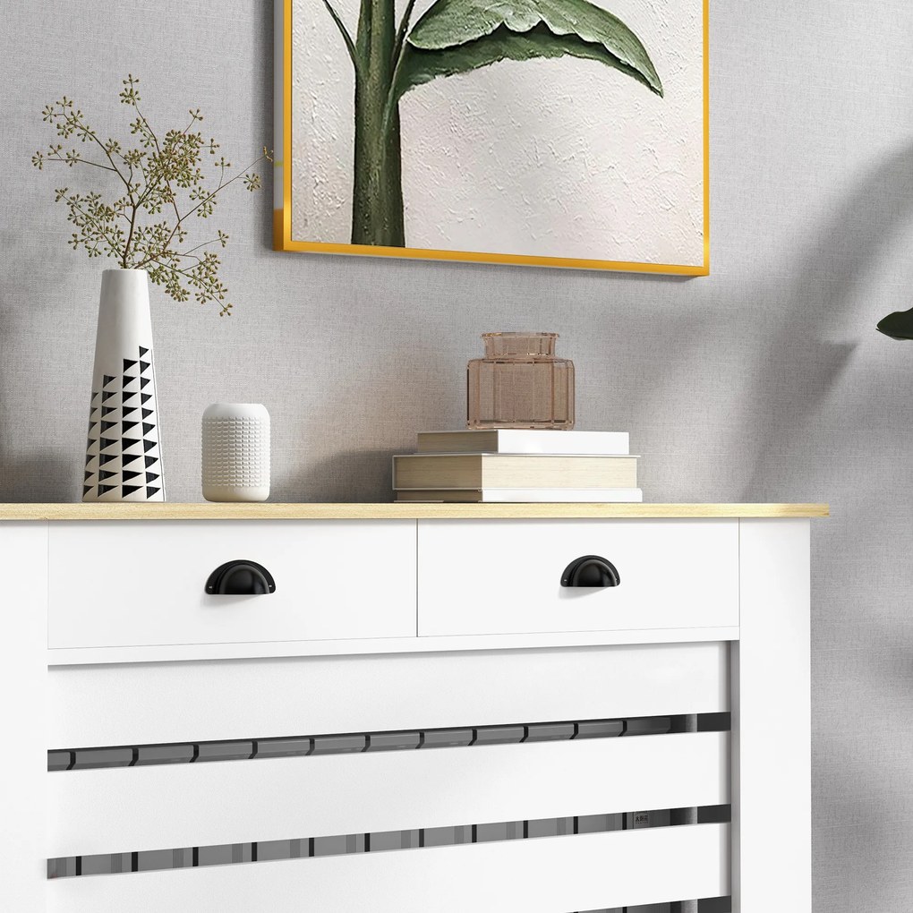 HOMCOM Kryt radiátoru, Stěna radiátoru, Horizontální lamelový rošt, se 2 zásuvkami, pro obývací pokoj, ložnici, chodbu, dřevo, 111 x 19 x 95,5 cm, Bí…