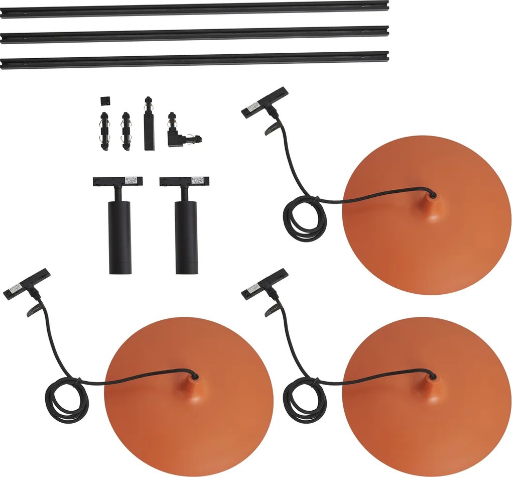 Moderní kolejnicový systém černý se 2 bodovými a 3 závěsnými světly oranžový 1-fázový - Slimline Uzzy Panzi