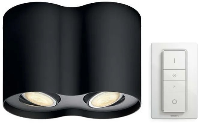 Hue White Ambiance Stropní bodové svítidlo Philips Pillar GU10 56332/30/P7 černé s dálkovým ovladačem 2200K-6500K