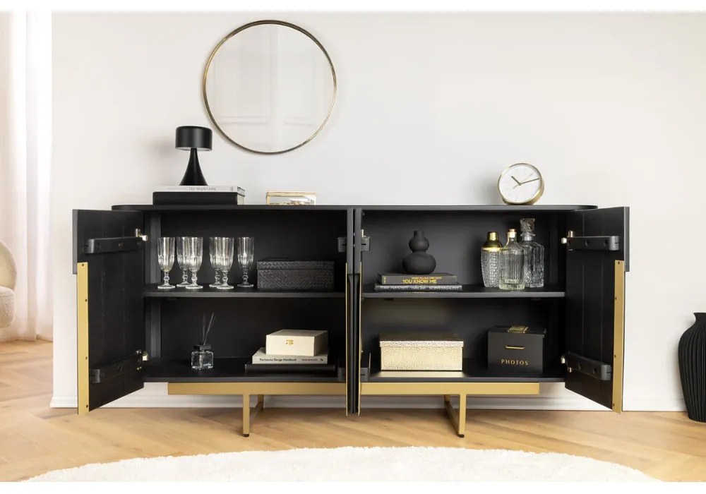 Massive home | Ručně vyrobená komoda GATSBY 160cm retro styl mango, černá zlatá