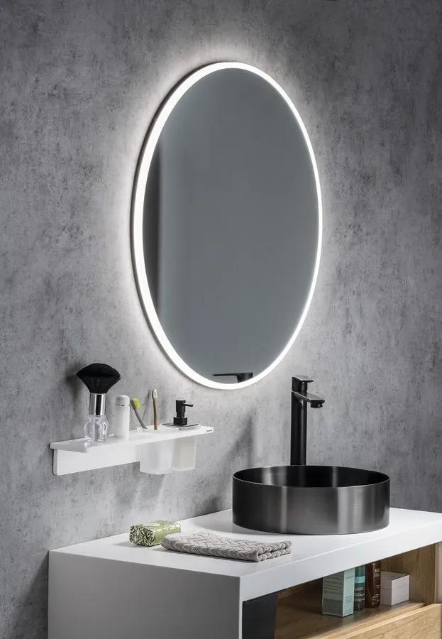 Sapho, VISO LED podsvícené kulaté zrcadlo průměr 70cm s policí, bílá mat, VS070-01