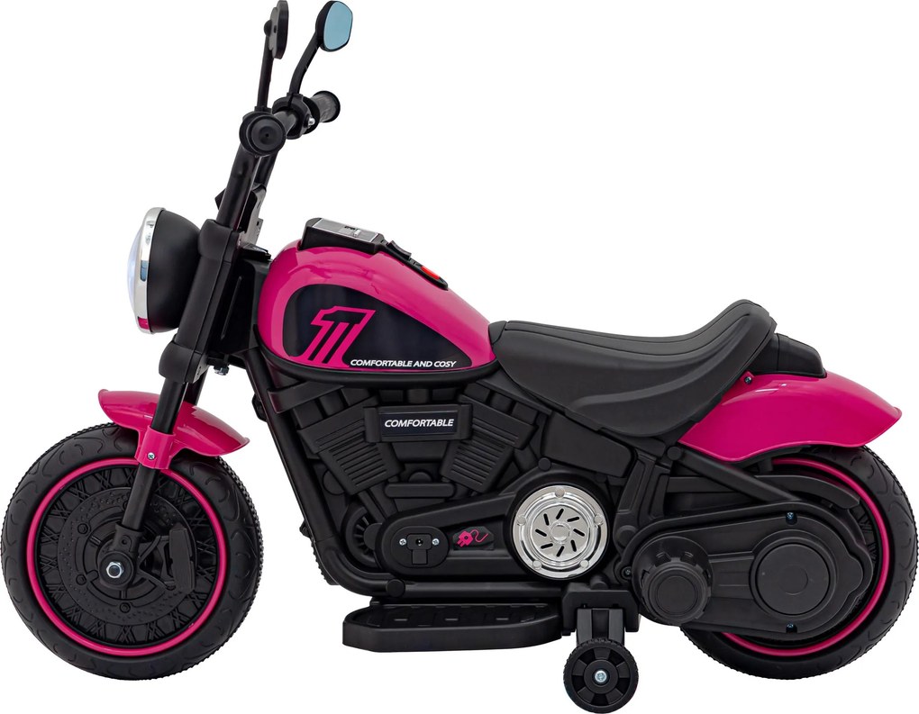 Ramiz Elektrická motorka Chopper FASTER pro děti růžová + FM rádio + audio panel + LED