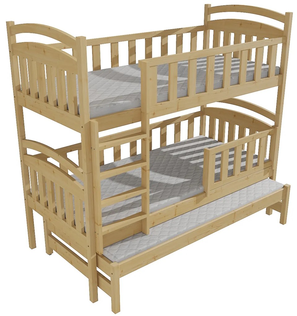 Vomaks Patrová postel s výsuvnou přistýlkou PPV 014 se zábranou Rozměr: 80 x 180 cm, Barva: barva bílá, Prostor mezi lůžky: 80 cm