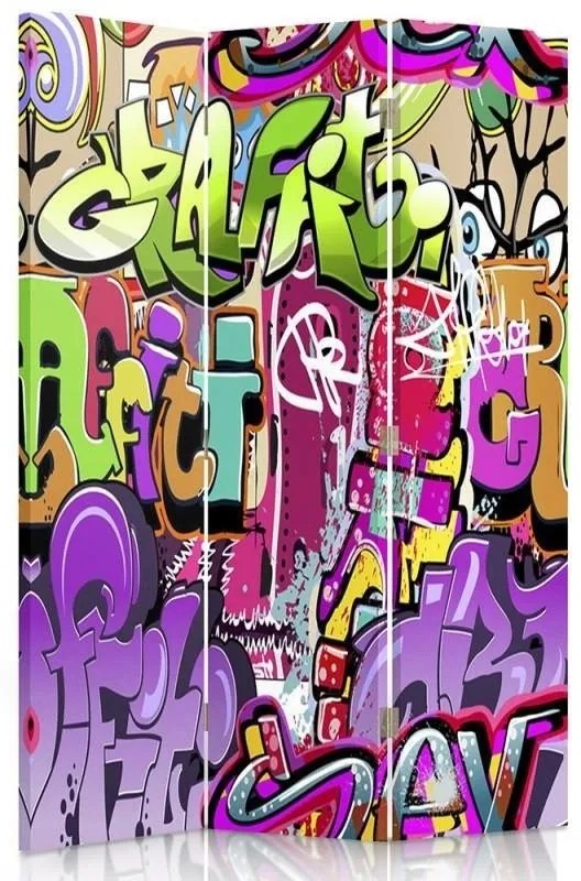 Ozdobný paraván Zneužívání graffiti - 110x170 cm, třídílný, obustranný paraván 360°