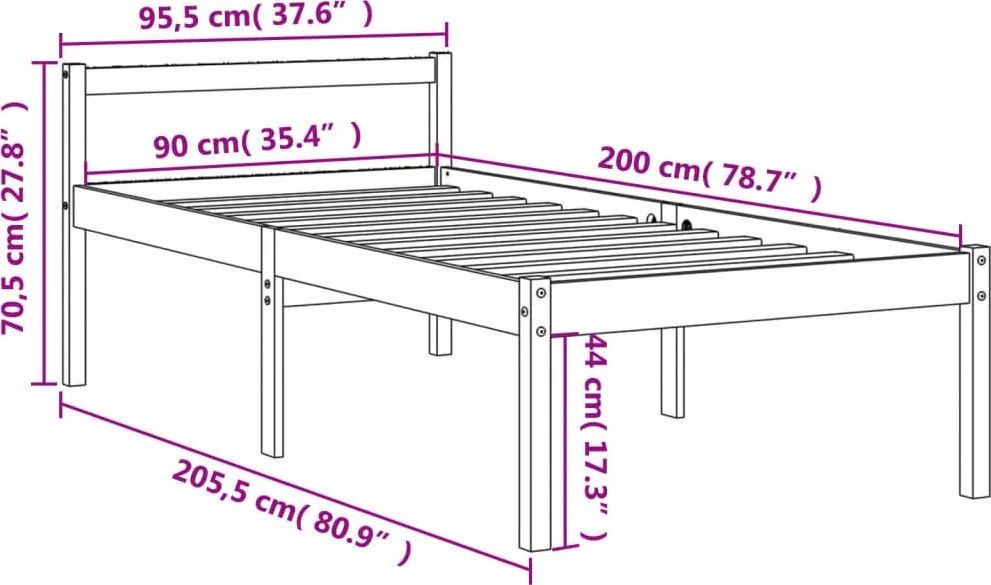 vidaXL Postel pro seniory voskově hnědá 90 x 200 cm masivní borovice [844155]