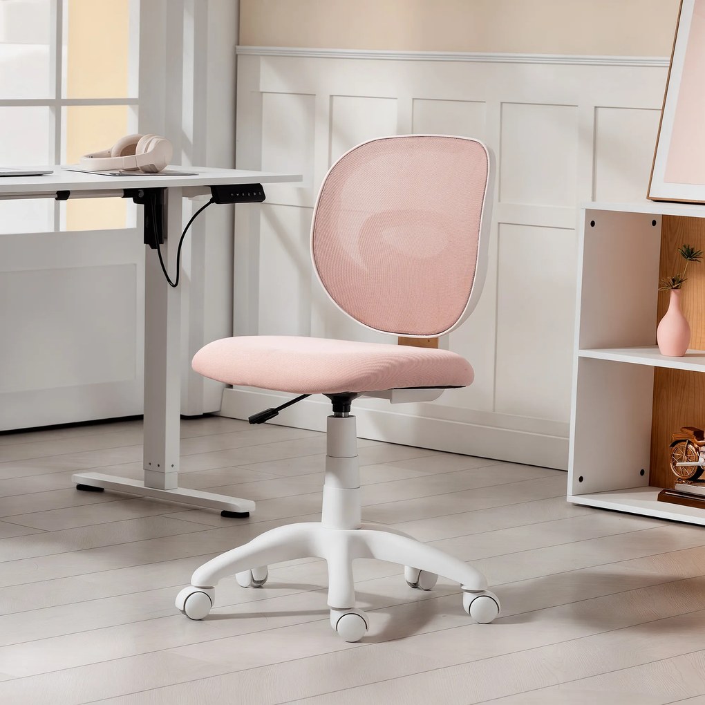 HOMCOM Kancelářská židle, ergonomická židle s C-tvarovanou opěrkou zad, výškově nastavitelná, růžová