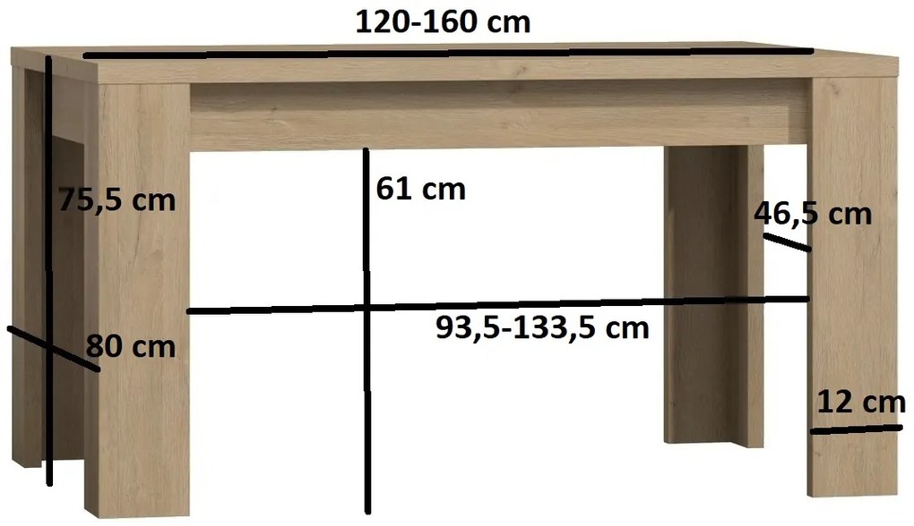 Jídelní stůl rozkládací KORA 120x80 jasan tmavý