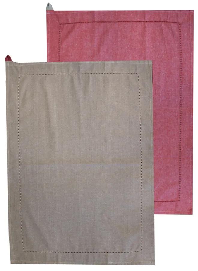 HOME ELEMENTS Utěrka z recyklované bavlny 2 ks, 50 x 70 cm, béžová a červená