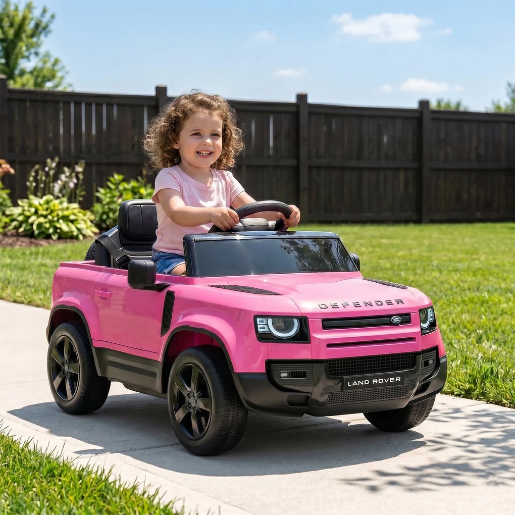 AIYAPLAY elektrické SUV pro děti Land Rover Defender 12 V dálkové ovládání Zavěšení Plynulý start 2,7–4,5 km/h Růžová