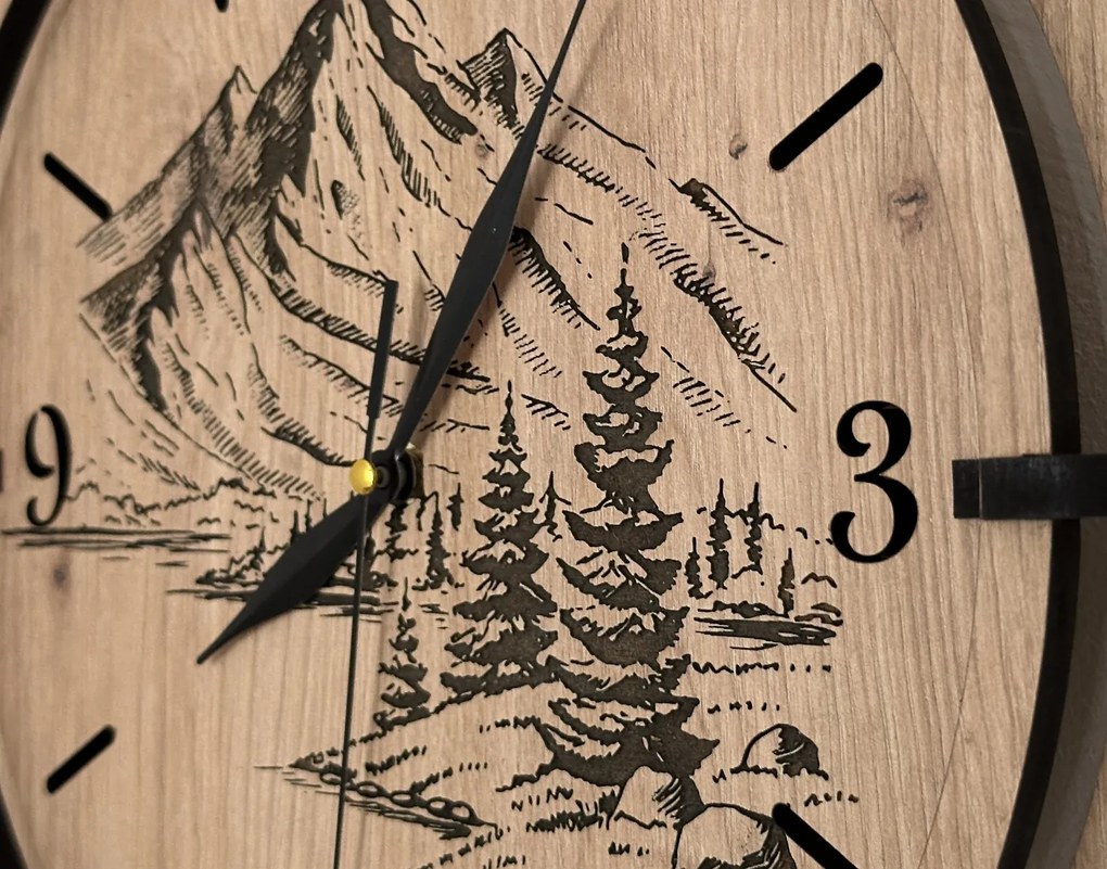 Li-Go "Hory" Dřevěné hodiny 32/50 cm Provedení rámu, povrchu: dub, rozměr obrazu: 50 cm