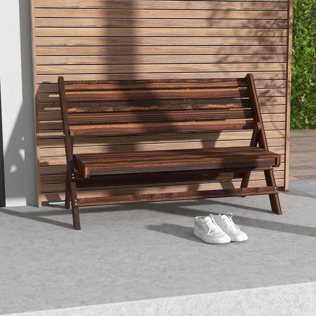 Zahradní lavice Outsunny 2místná dřevěná lavice s opěradlem s nosností až 250 kg na zahradní balkon 122 x 63 x 83 cm | Aosom.de