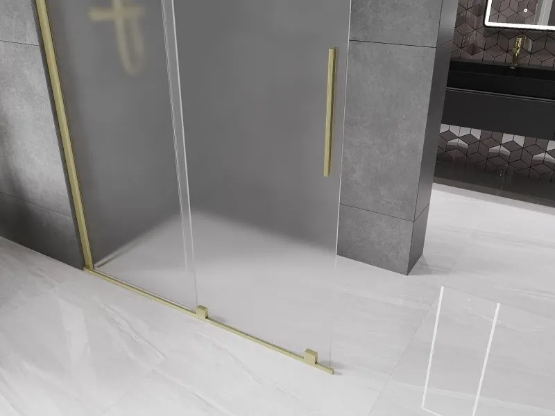 Mexen Velar, sprchová zástěna s posuvnými dveřmi Walk-in 150 x 200 cm, 8mm sklo námraza, zlatá matná, 871-150-000-33-55