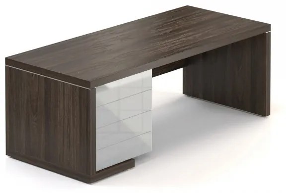 Stůl Lineart 200 x 85 cm + levý kontejner jilm tmavý / bílá