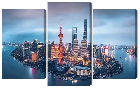Vícedílný obraz Panorama Šanghaje V Noci Nedostatek Nedostatek Plátno Canvas 180x120