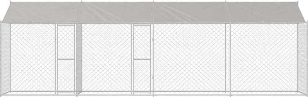Psí klec s střechou Stříbrná 800 x 200 x 256 cm Ocel a PE 3368305