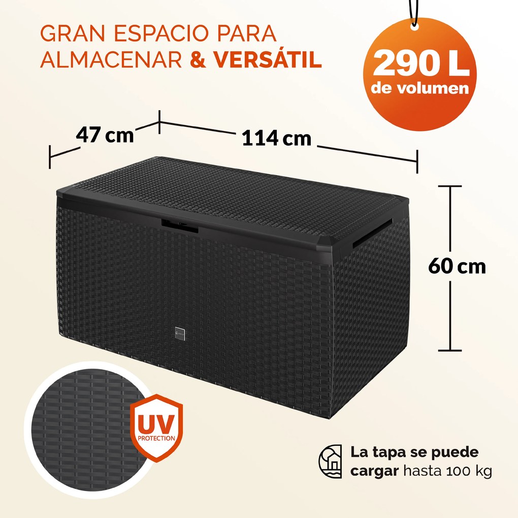 Zahradní úložný box 290L antracitová Rato Plus s kolečky odolné vůči počasí