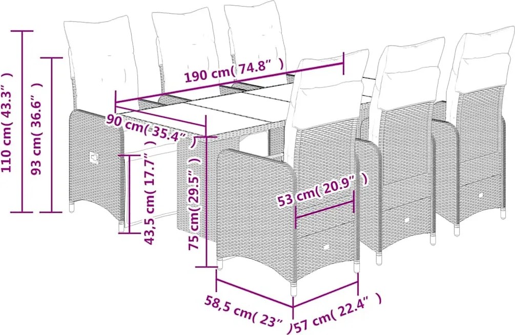 7dílný zahradní bistro set s poduškami hnědý polyratan 3277193