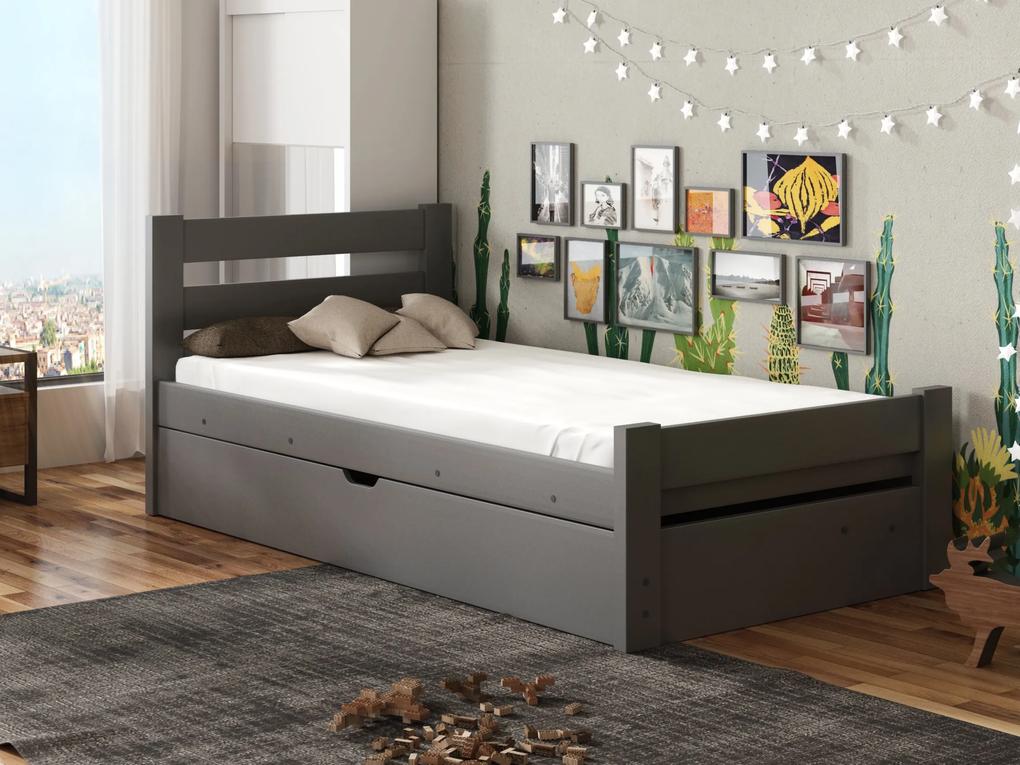 Dětská postel 90 cm Nia (s roštem a úl. prostorem) (grafit). 1012962